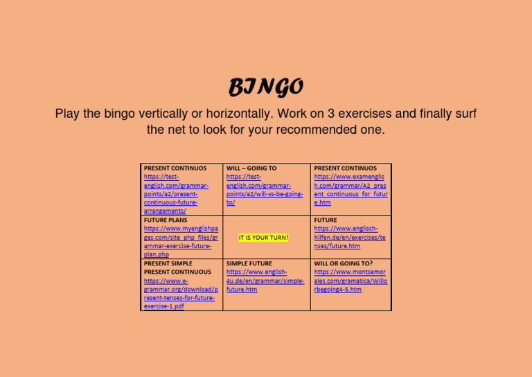 BINGO | PDF | Foreign Language Studies