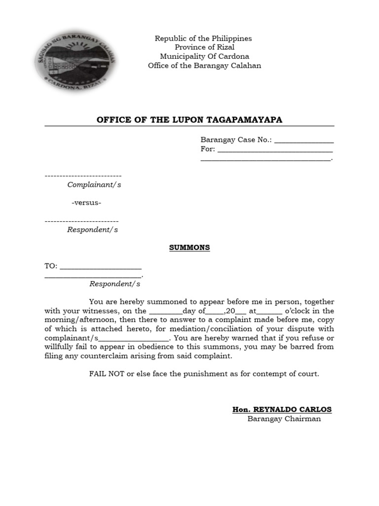 SUMMONS - KP FORM No. 9 | PDF