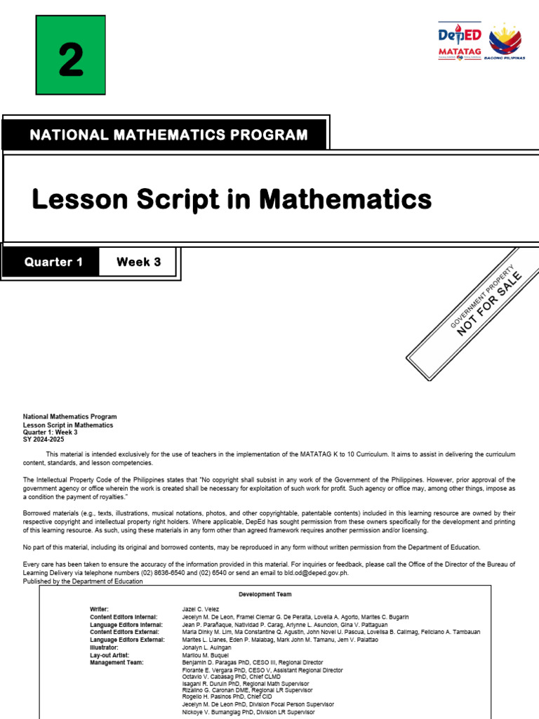 CO-2024-LS-Grade 2-NMP - Q1 - Week3 - Day3 | PDF | Numbers | Copyright
