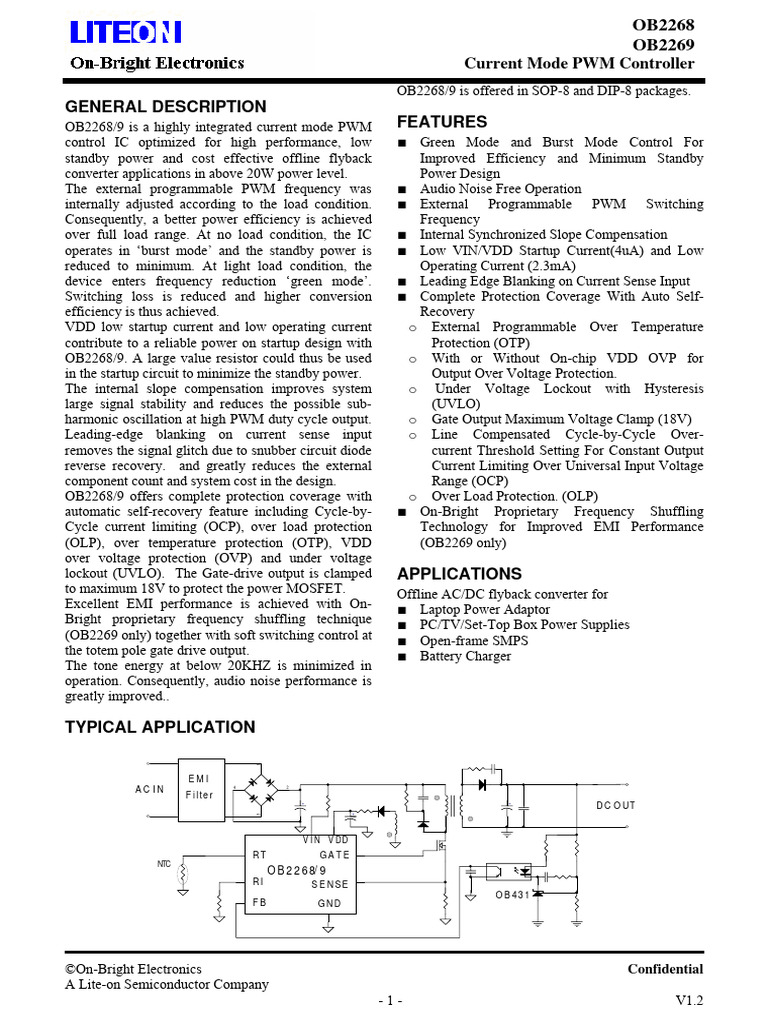 OB2268/9 PWM Controller for Flyback Converters | PDF | Mosfet | Resistor