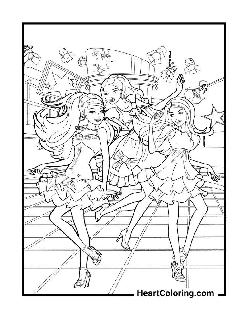 1861 1 Happy Dolls On Stage Barbie Coloring Pages | PDF