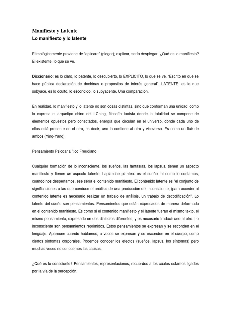 S5 Lo Manifiesto y Lo Latente | PDF | Mente inconsciente | Psicoanálisis