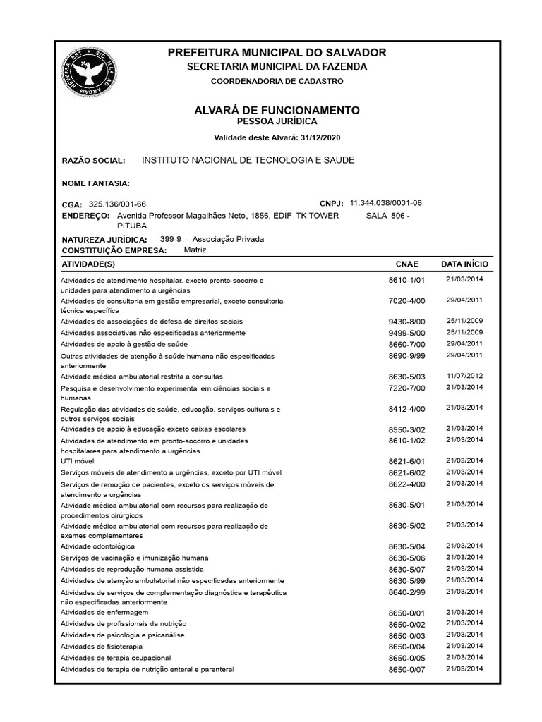 Alvara de Funcionamento | PDF | Setor terciário da economia