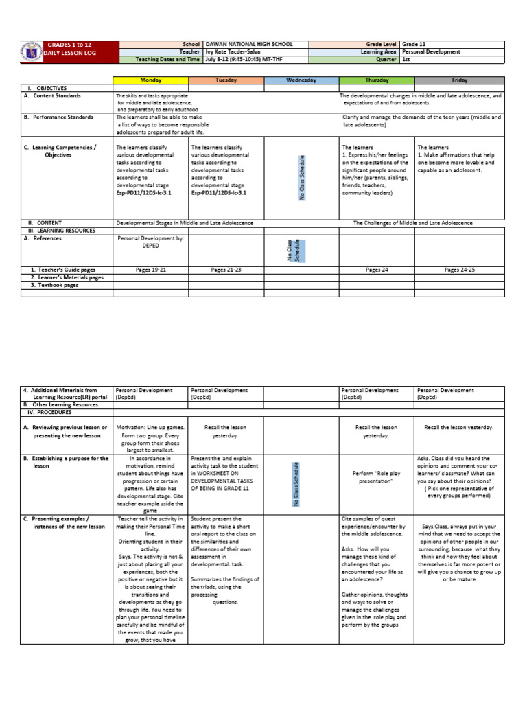 DLL Perdev Week 2 PDF Free | PDF | Learning | Adolescence