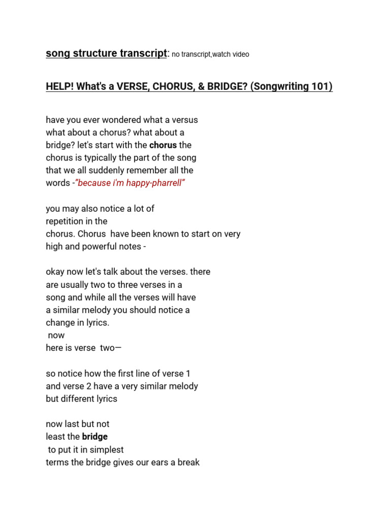 Song Structure Transcript | PDF | Song Structure | Musical Forms