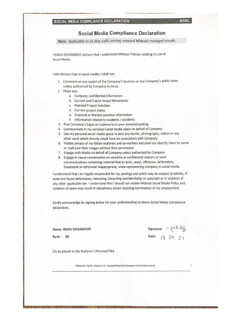 Social Media Compliance Declaration 2 | PDF