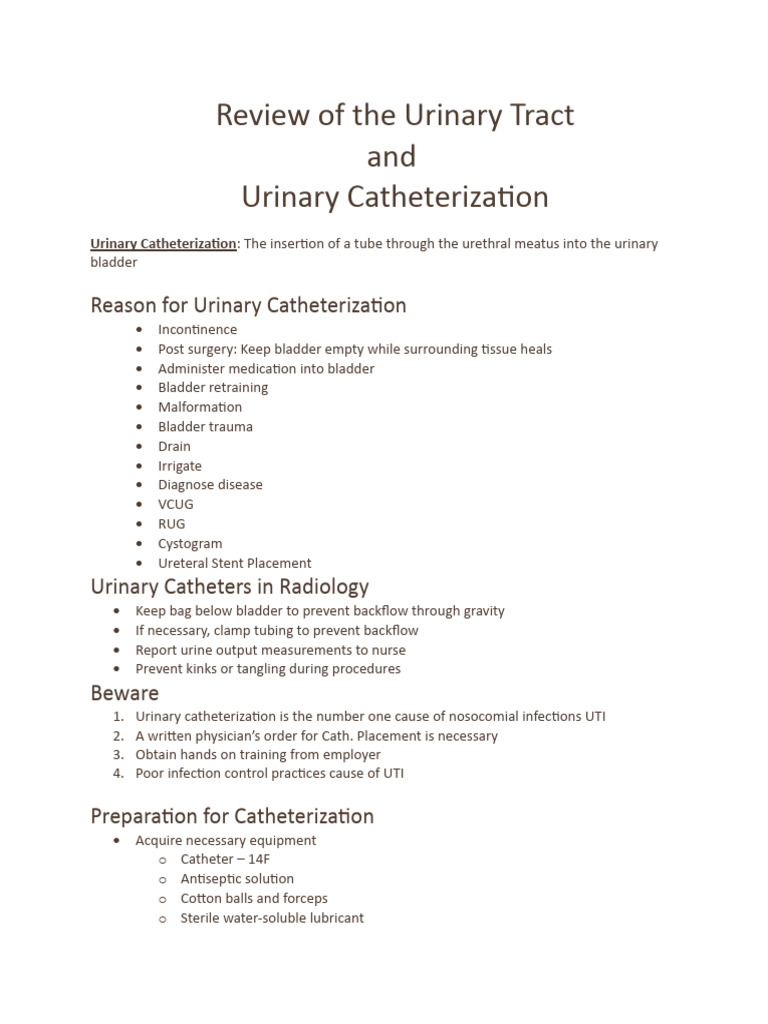 Urinary Cath Notes | PDF | Catheter | Urinary Incontinence
