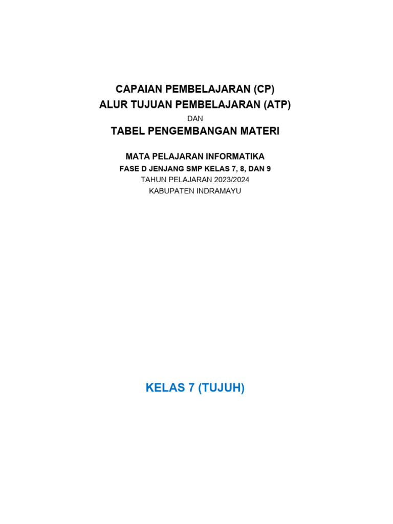 7,8,9 - CP, ATP, Tabel Materi - Mapel Informatika - Kab. Indramayu 2024 - 2025 | PDF
