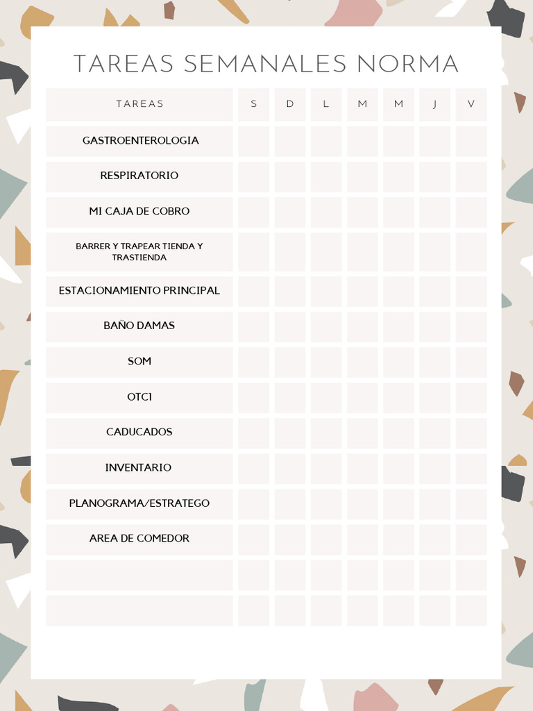 Documento A4 Agenda Semanal Tareas y Notas Moderno Fondo Terrazo Pastel | PDF | Salud y ...