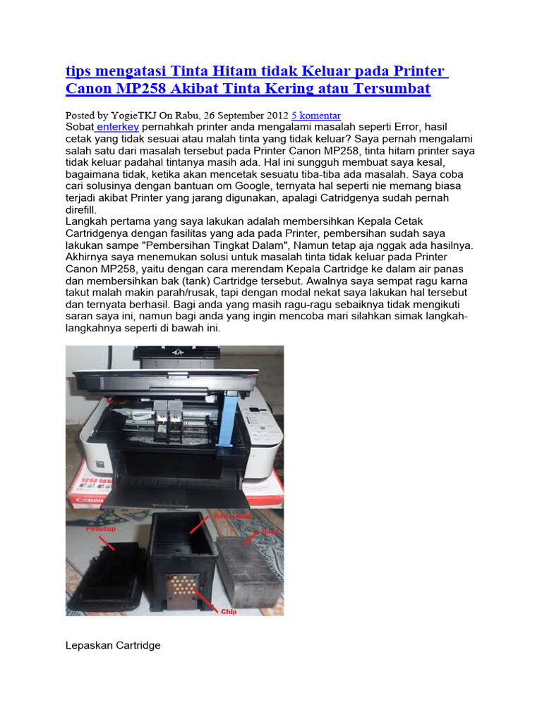 Tips Mengatasi Tinta Hitam Tidak Keluar Pada Printer Canon MP258 Akibat ...