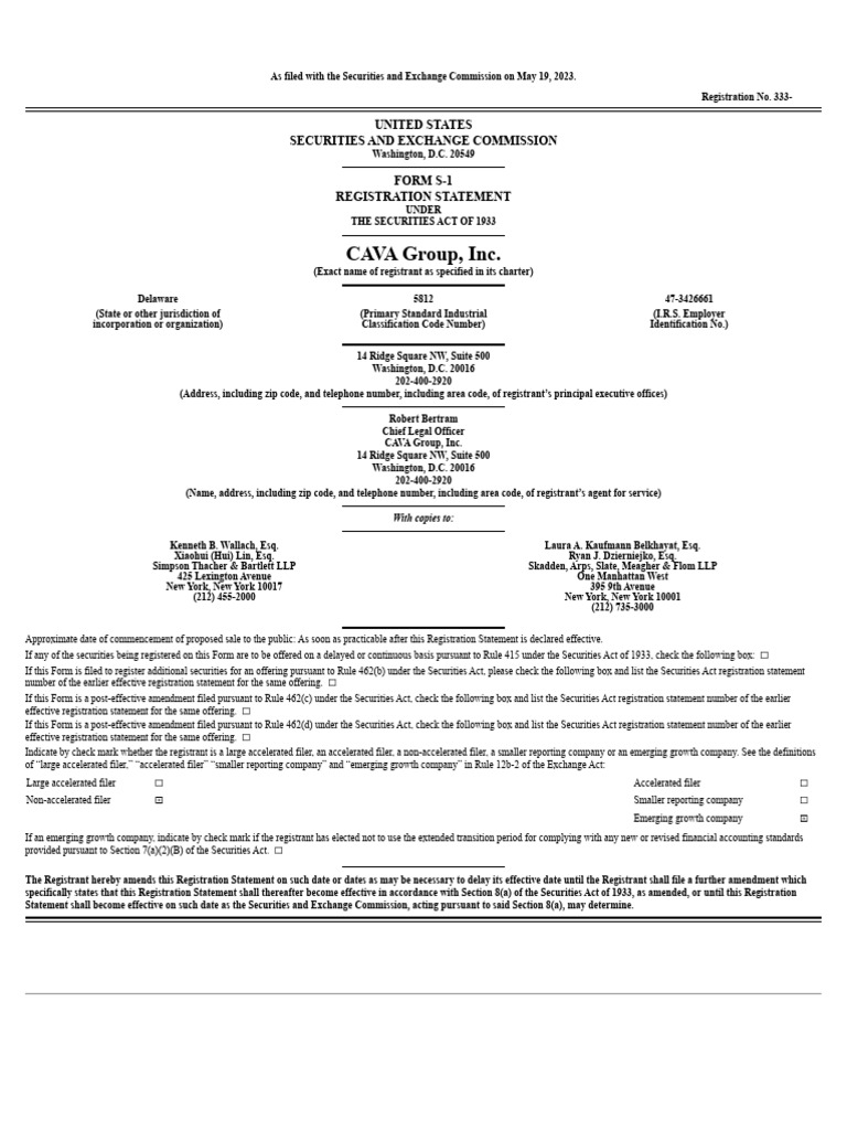 CAVA Group, Inc.: United States Securities and Exchange Commission Form ...