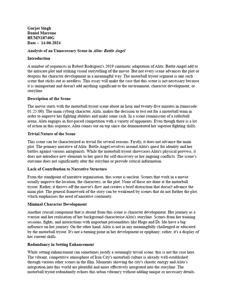 Unnecessary Scene in Alita: Analysis | PDF | Narrative | Plot (Narrative)