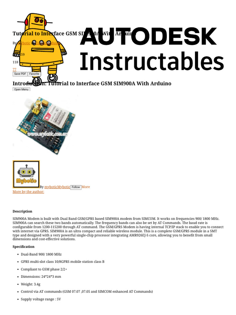 Tutorial To Interface GSM SIM900A With Arduino - 10 Steps - Instructables | PDF | General Packet ...