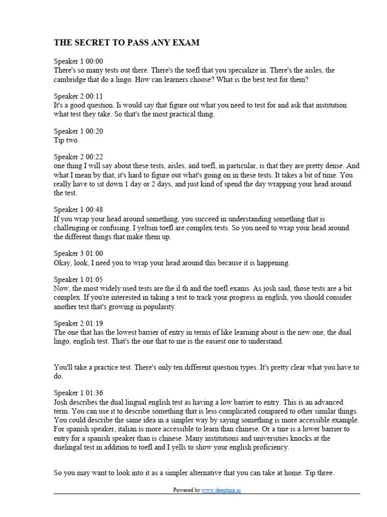 THE SECRET TO PASS ANY EXAM-transcript-result | PDF | English Language ...