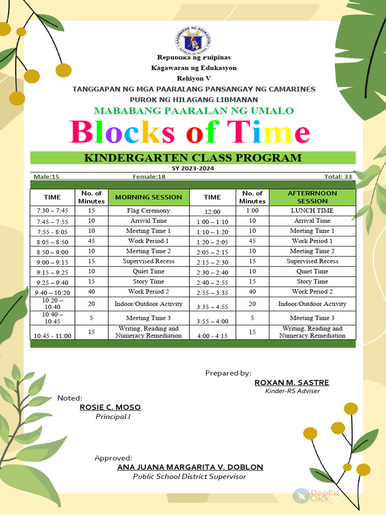 Class Program Kinder Sy23-24 | PDF