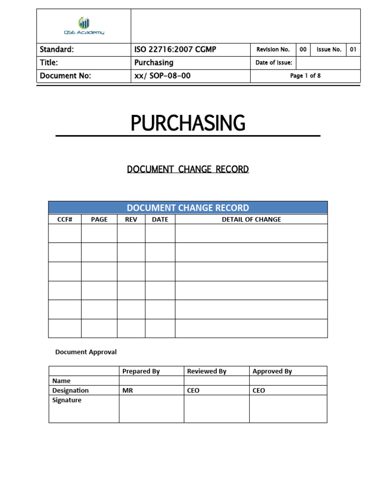 SOP - SOP For Purchasing | PDF | Procurement | Supply Chain