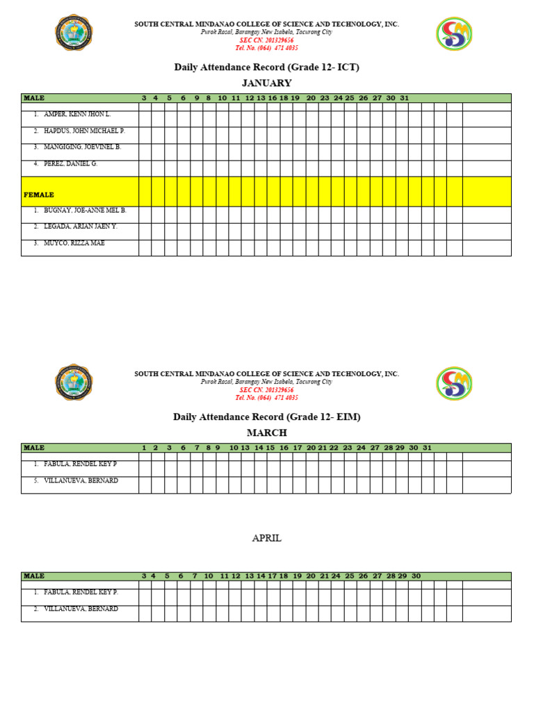 Attendance Senior 2022 2023 | PDF