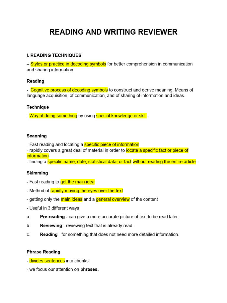 READING AND WRITING REVIEWER 3rdQ | PDF | Clause | Sentence (Linguistics)