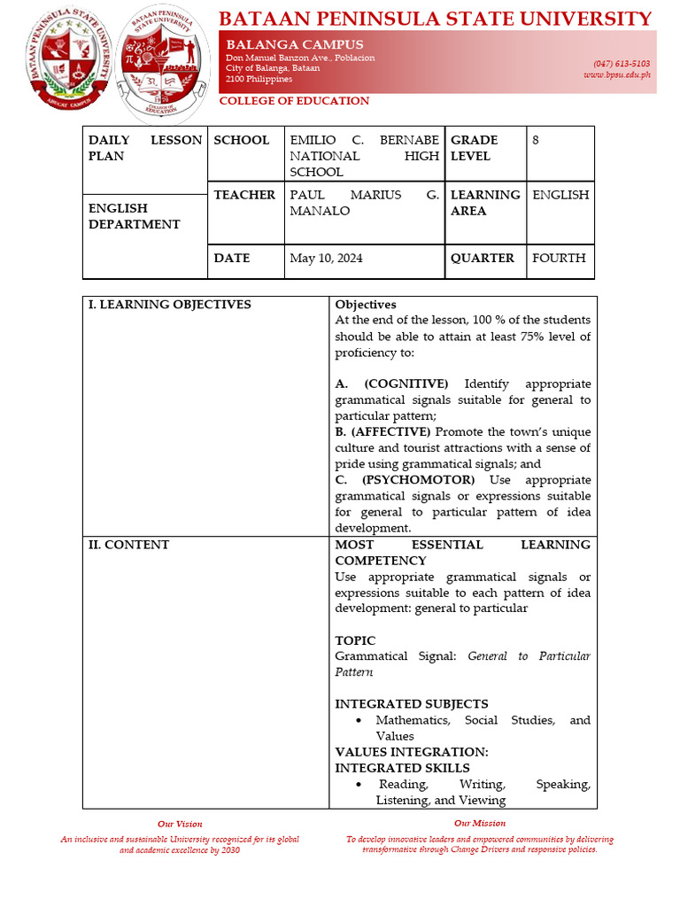 Manalo Engl4b Final Detailed-Lesson-Plan Demo | PDF | Learning | Teachers