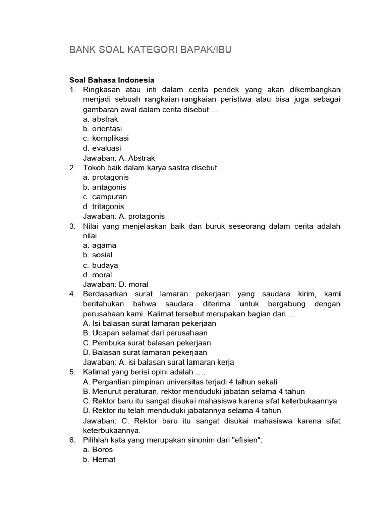 BANK SOAL CERDAS CERMAT Kategori Bapak Dan Ibu | PDF