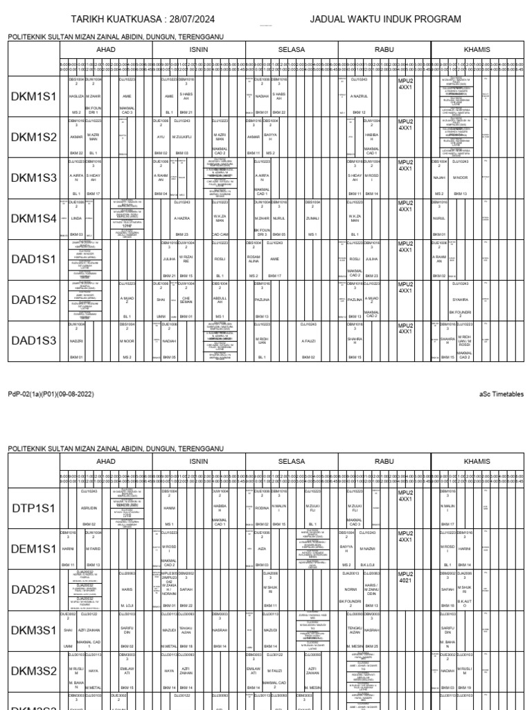 Jadual Waktu Induk Program | PDF