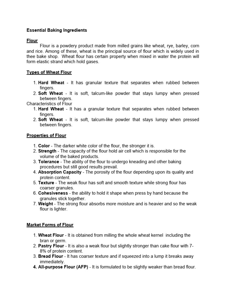 Essential Baking Ingredients Guide | PDF | Flour | Breads