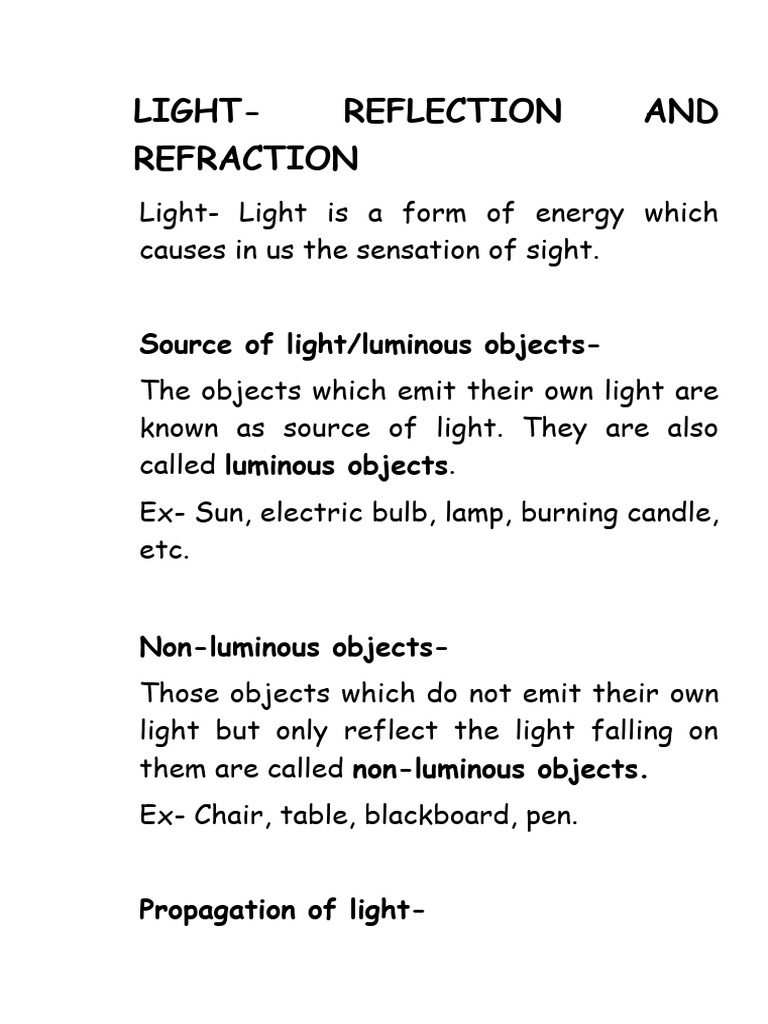 Light Notes For Exams | PDF | Mirror | Light