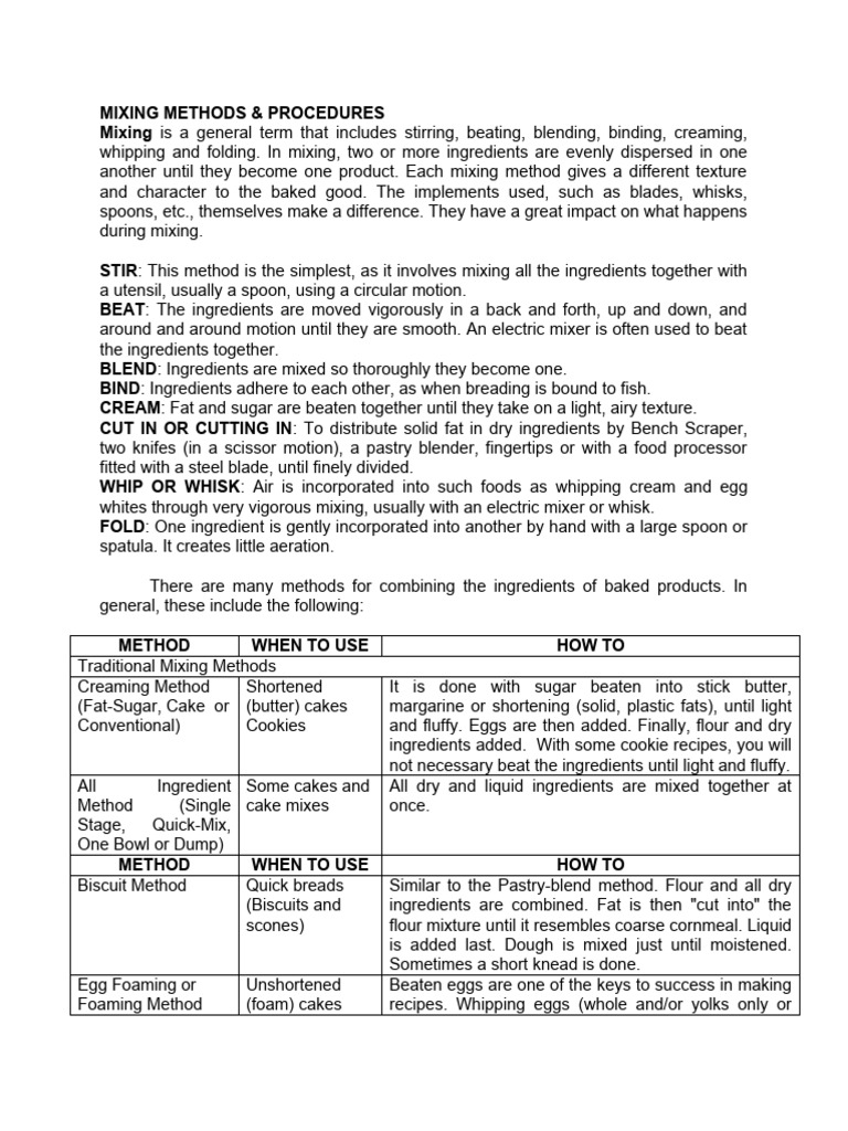 Mixing METHODS and Procedures For Baking | PDF | Breads | Gluten