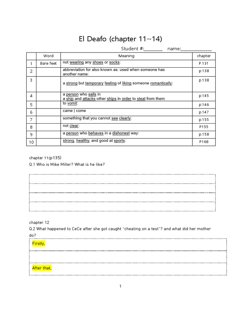 El Deafo (11 14) Worksheets - Final-Final | PDF