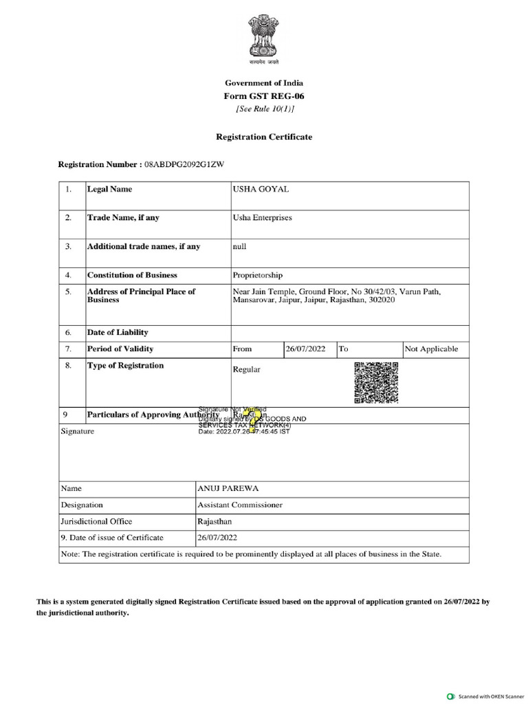 Usha Enterprises GST | PDF