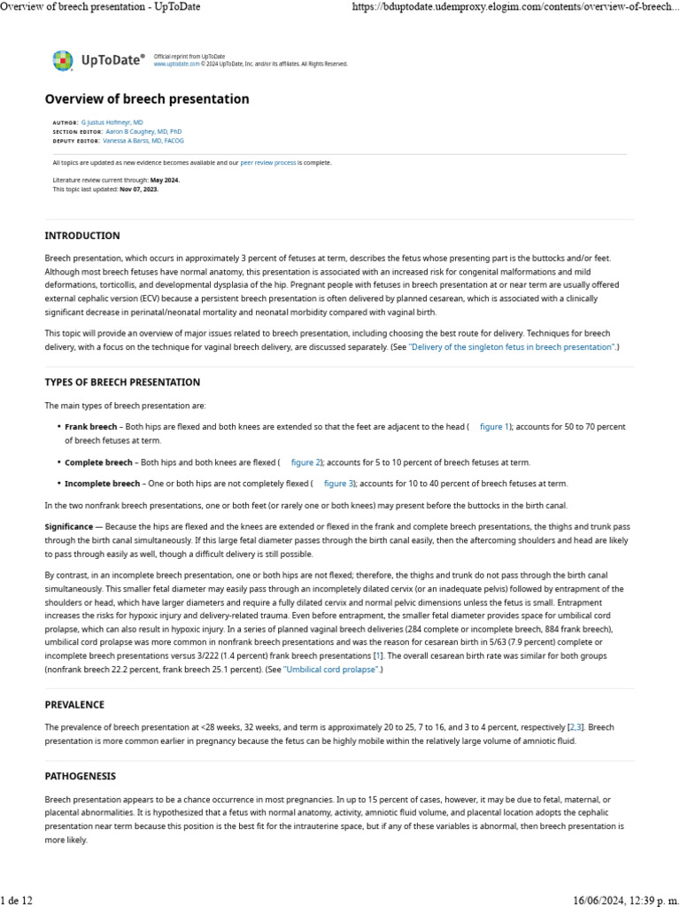 Overview of Breech Presentation - UpToDate | PDF | Childbirth | Caesarean Section