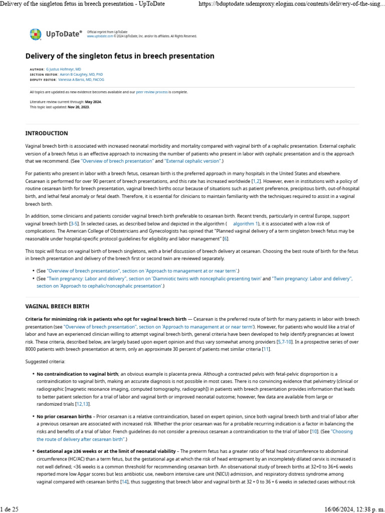 Delivery of The Singleton Fetus in Breech Presentation - UpToDate | PDF ...