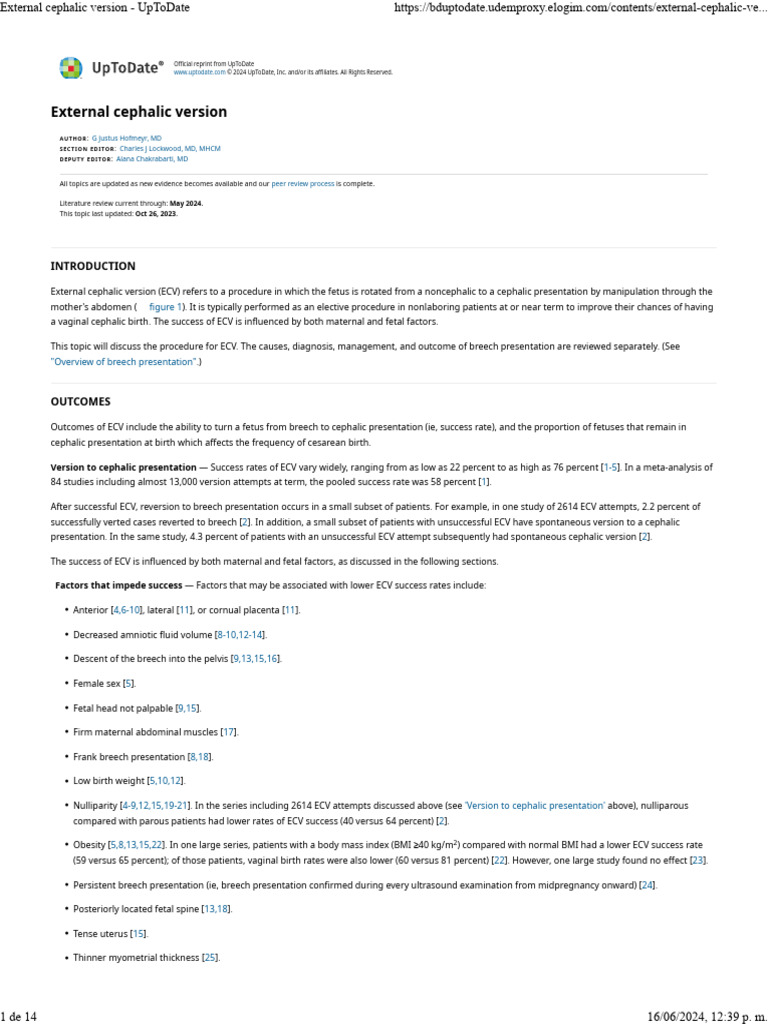 External Cephalic Version - UpToDate | PDF | Caesarean Section | Childbirth