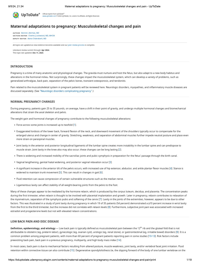 Maternal Adaptations To Pregnancy - Musculoskeletal Changes and Pain ...