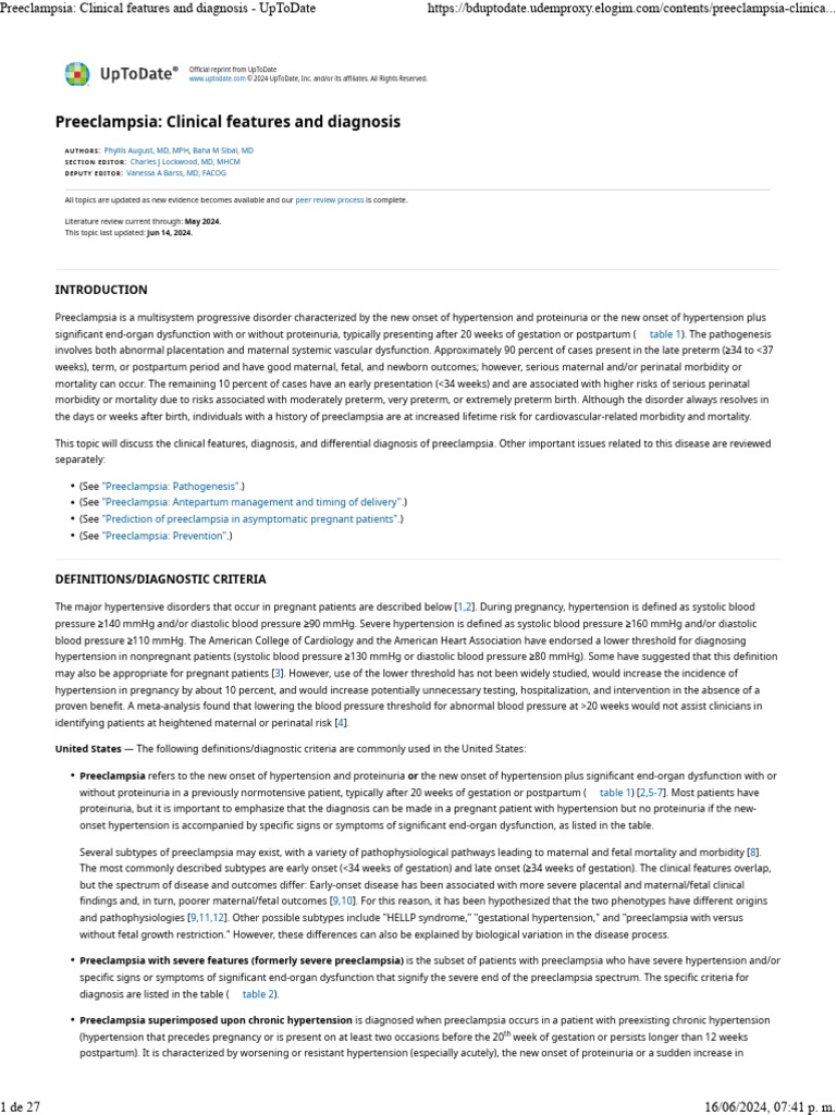 Preeclampsia - Clinical Features and Diagnosis - UpToDate | PDF ...