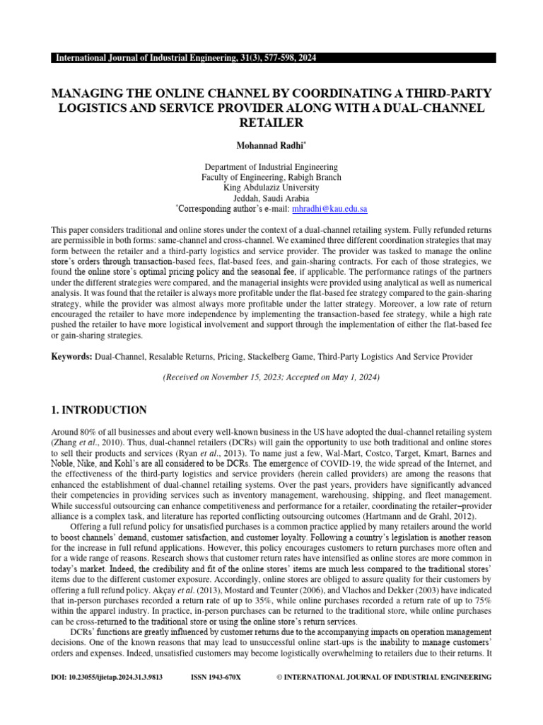 Dual-Channel Retailing & 3PL Strategies | PDF | Retail | Online Shopping