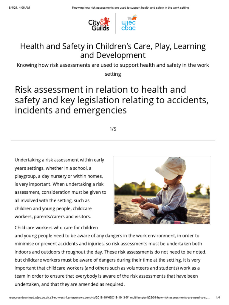 Knowing How Risk Assessments Are Used To Support Health and Safety in ...