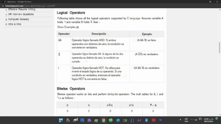 Operadores en C - Tabla - 3 | PDF