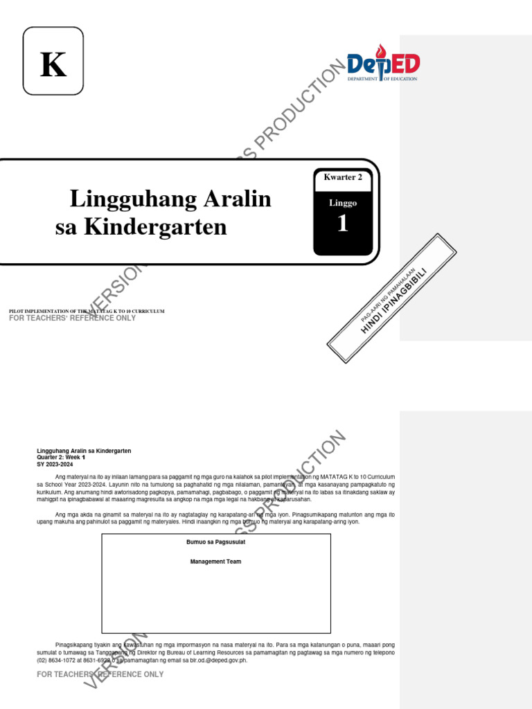 LE Kindergarten Q2 Week1 v.1 | PDF