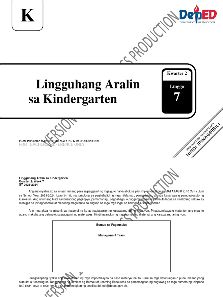LE - Kindergarten - Q2 - Week 7 - v1 | PDF