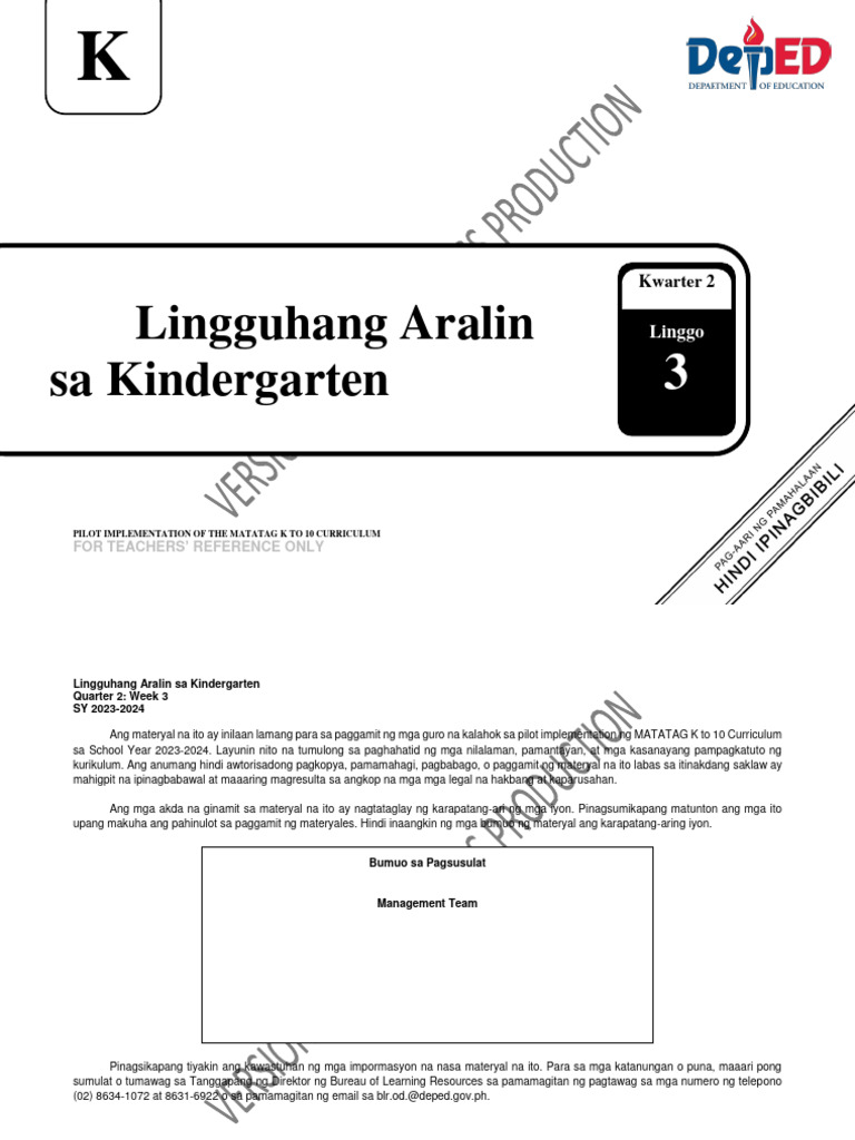 LE - Kindergarten - Q2 - Week3 - v.1 | PDF
