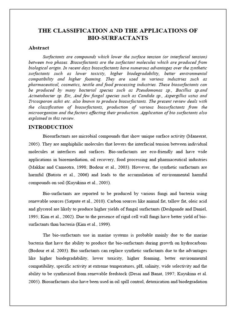Biosurfactants: Classification and Uses | PDF | Surfactant