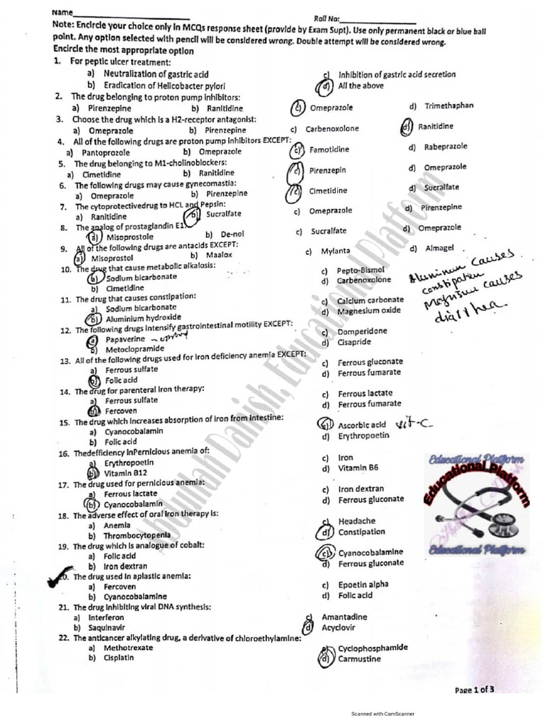 Pharmacology Past Paper. | PDF