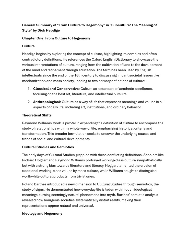Hebdige - The Meaning of Style - Notes | PDF | Cultural Studies ...