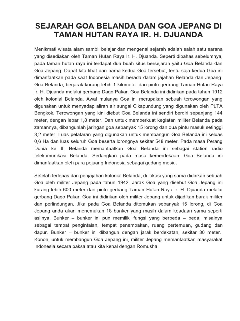 Sejarah Goa Belanda Dan Goa Jepang Di Taman Hutan Raya Ir | PDF | Seni