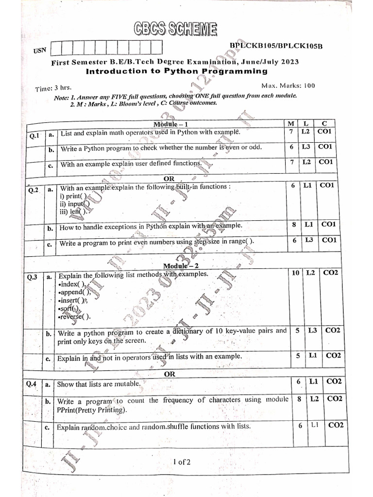 Python Previous Year QP | PDF