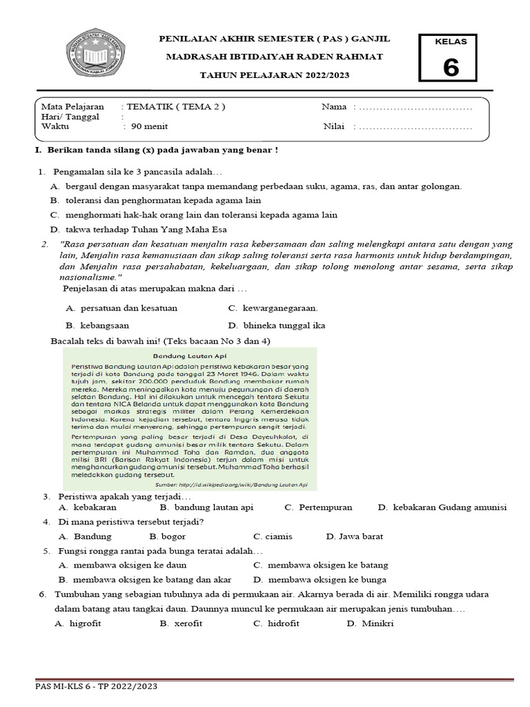 Naskah Soal Pas Kelas 6 Tema 2 | PDF