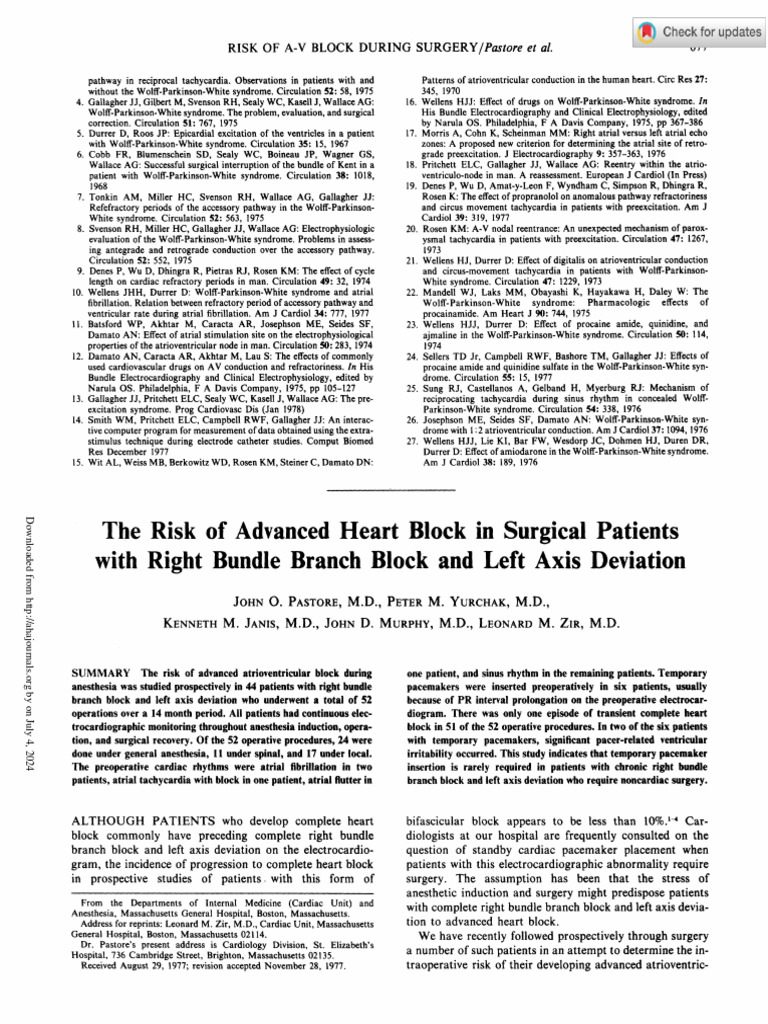 Pastore Et Al 1978 The Risk of Advanced Heart Block in Surgical ...