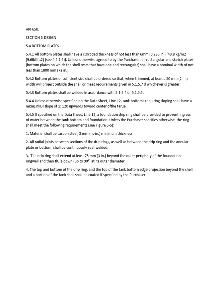API 650, Section 5 Design, 5.4.bottom Plate | PDF