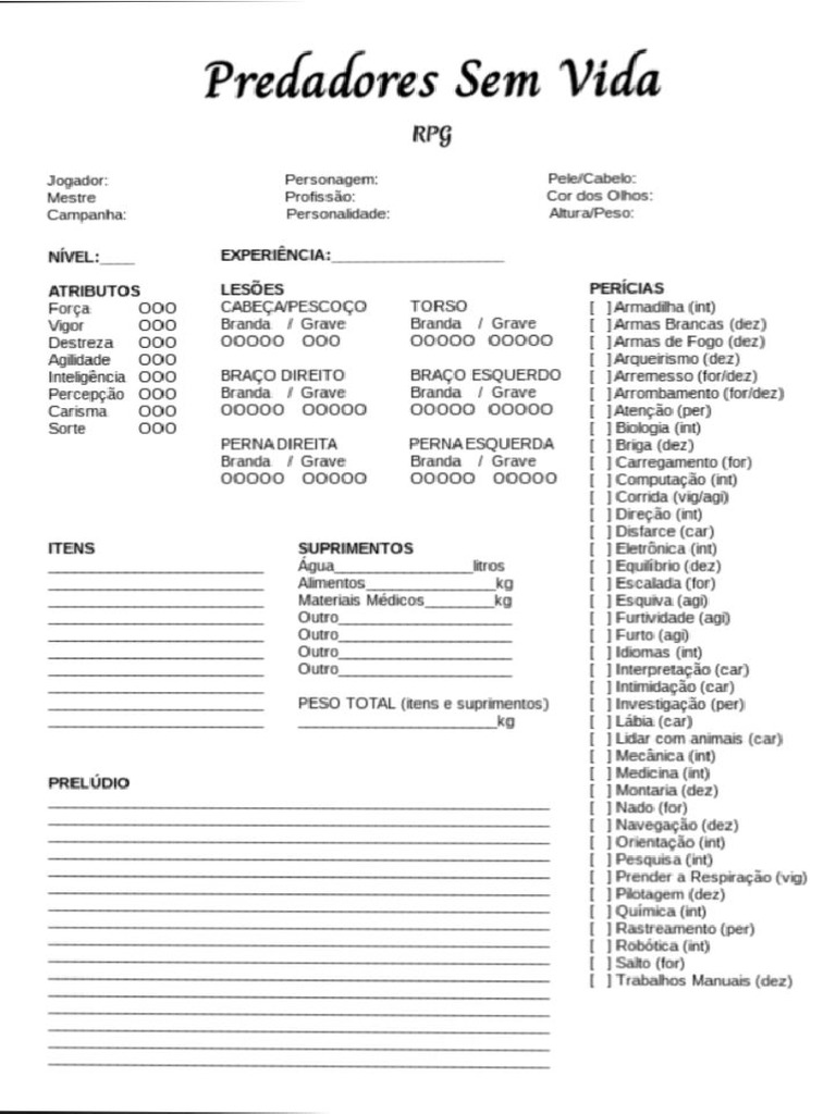 Ficha Predadores Sem Vida - PNG | PDF